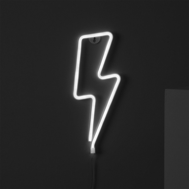 Lampe néon led sur piles forme éclair foudre blanc